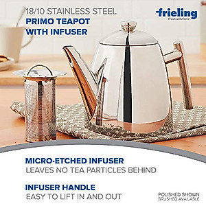 Frieling USA 0127 18/8 Brushed Stainless Steel Primo Teapot with Infuser, 7.5" H, Silver