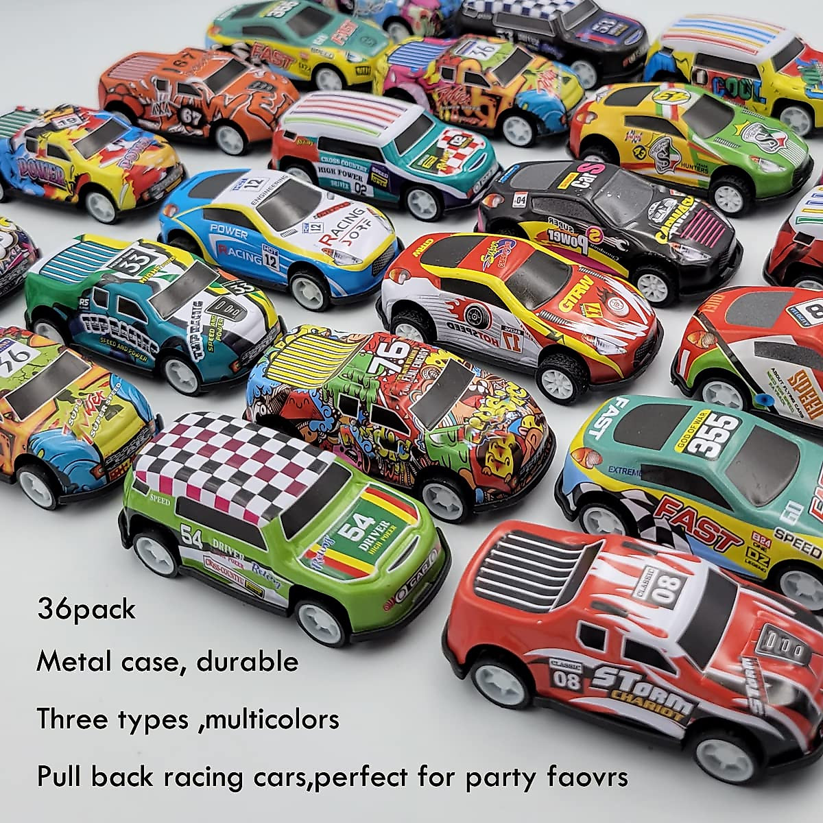 SeeuFun 36 Pack 2.7Inch Pull Back Racing Cars Die cast Race Car Vehicles Play-Set, Friction Powered Vehicles Toys for Boys and Girls Colors Random