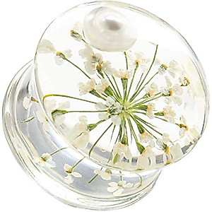 COOEAR 2 Pairs Gauges Piercing Saddle Plugs, Double Flared Flesh Ear Tunnels, Acrylic Flower Logo Earrings Elegant Stretchers.