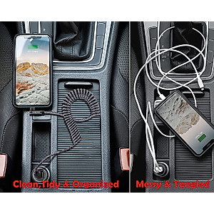 VODBOV USB-C to Lightning Cable 2FT to 8FT Right Angle Coiled Charging Cable Durable Coil MFi Certified Charger Cord Zebra Black