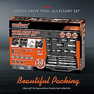 HORUSDY 20-Piece Extension Bar Set, 1/4", 3/8" and 1/2" Drive Socket Extension Set