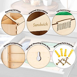 Storage Bag Organizer - Wooden Baggie Organizer for Drawer, Bass Wood - Quart, Snack, Gallon Size, Sandwich Bag Holder - Plastic Bag Organizer with Hinged Lid, Engraved Labels - 11.6x12x3.25"