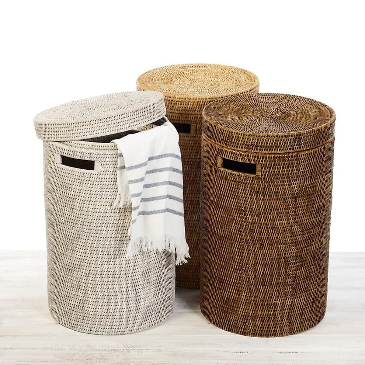 Rattan Tall Cylinder Laundry Basket/Laundry Hamper-DMY (Natural)