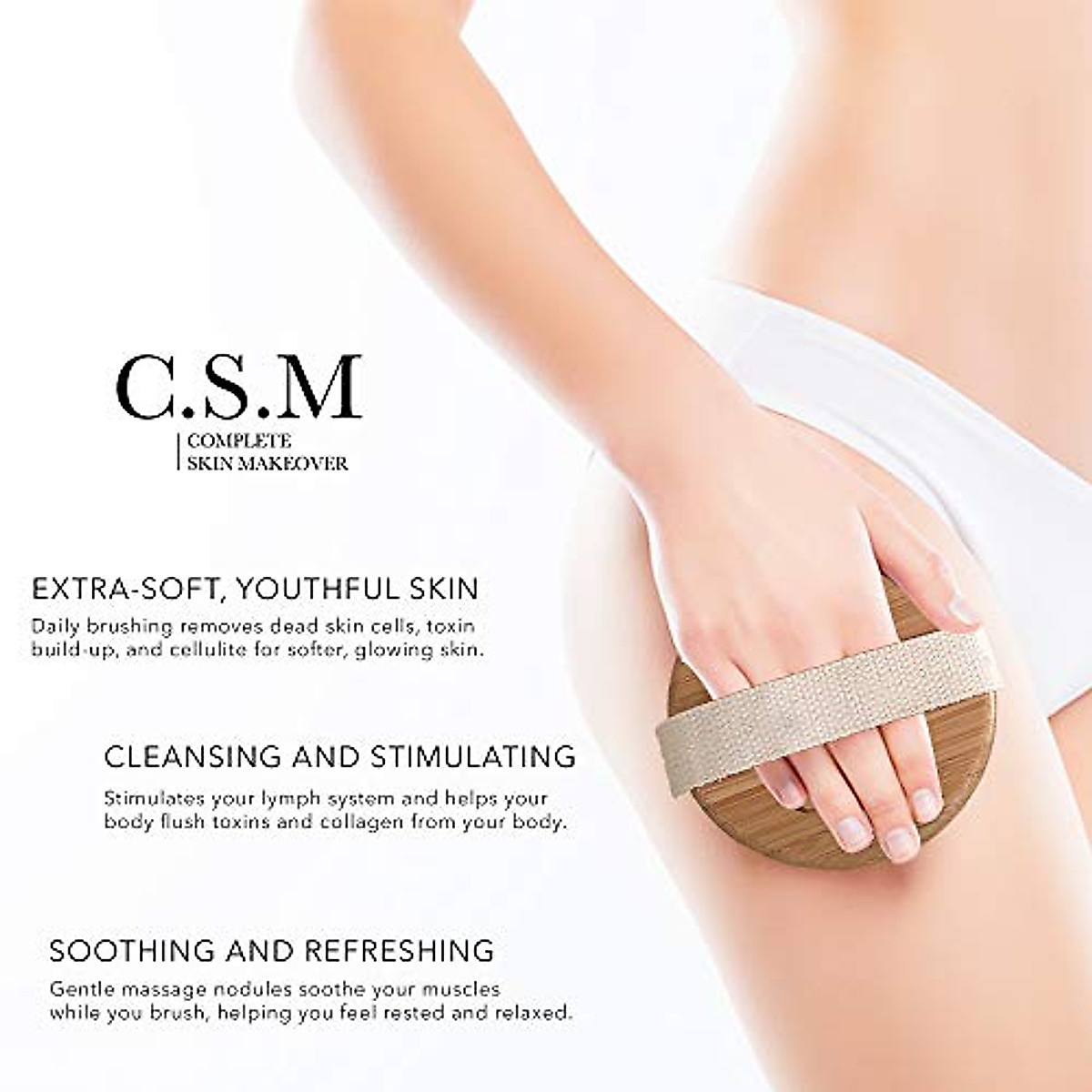CSM Dry Body Brush for Beautiful Skin - Solid Wood Frame & Boar Hair Exfoliating Brush to Exfoliate & Soften Skin, Improve Circulation, Stop Ingrown Hairs, Reduce Acne and Cellulite