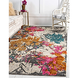 Unique Loom Aurora Collection Over-Dyed, Abstract, Botanical Southwestern, Transitional Area Rug, 2' 0" x 3' 0", Beige/Gray