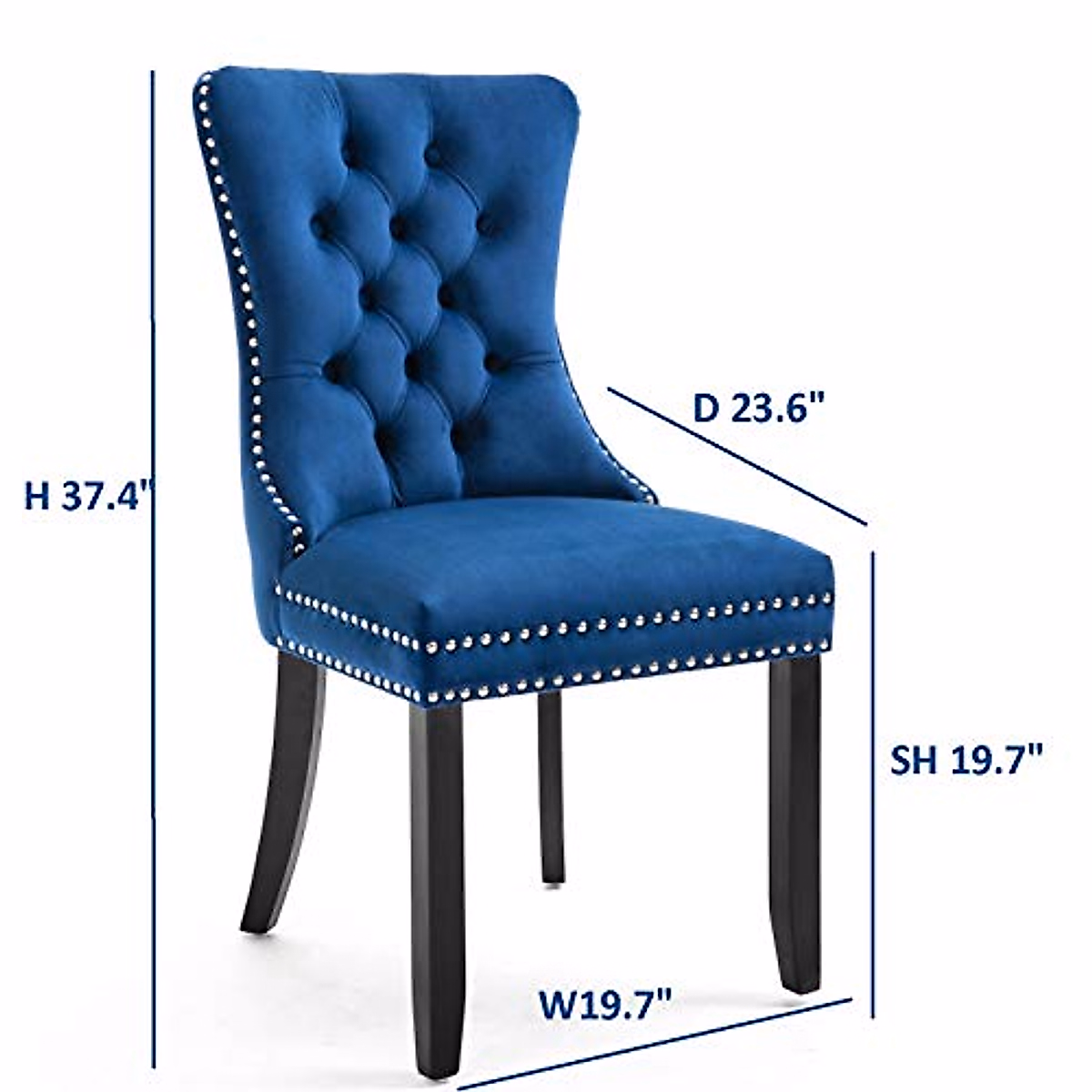 Set of 2 Dining Chairs Modern for Dining Room Kitchen Accent Side Chair Velvet Button Tufted Padded Cushion Seat and Back (Sapphire Blue)