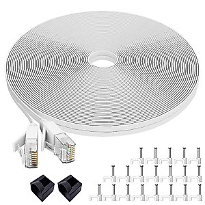Jaremite Ethernet Cable 50 ft, Cat 6 Ethernet Cable, Cat6 Network Internet LAN Cable 50ft for Modem, Router, PS4, Xbox (Flat, White)