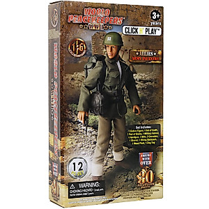Click N' Play WWII Allies Army Infantry 12” Action Figure Plat Set with Accessories - Click N Play Military WW2 Toys