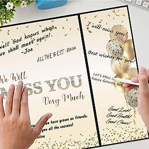 DARUNAXY Black Gold Farewell Party Decorations, We Will Miss You Very Much Alternative Signature Guest Book for Men Women Going Away Gifts Signing Card Board for Retirement Graduation Party Supplies