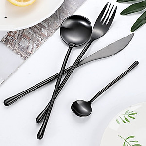 JASHII 304 Flatware Set Matte Black Silverware Set Satin Finished 18/8 Stainless Steel Cutlery Set with Round Handle 24 Piece Wedding Housewarming Gift Service for 6