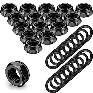 16 Pieces Skateboard Truck Nuts and 16 Pieces Skateboard Truck Axle Washers for Longboards and Skateboard Hardware Kit (Black)