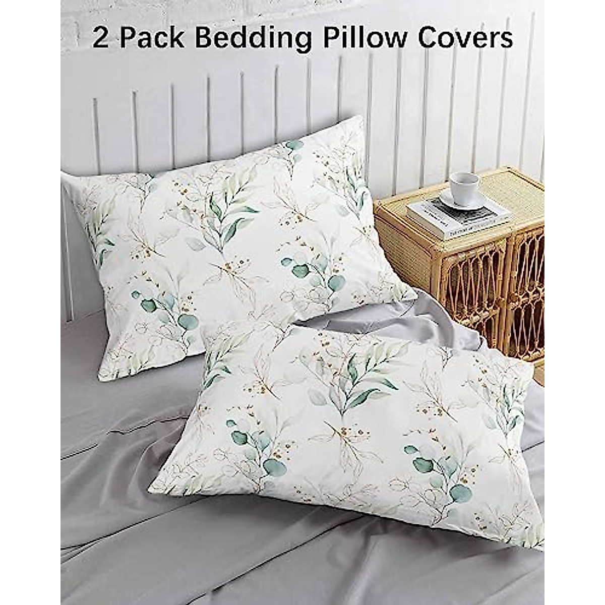 Edwiinsa Tropical Leaves Pillow Covers King Standard Set of 2 20x36 Bed Pillow, Summer Teal Leaf Spring Floral Rustic Plush Soft Comfort for Hair/Skin Cooling Pillowcases with Envelop Closure
