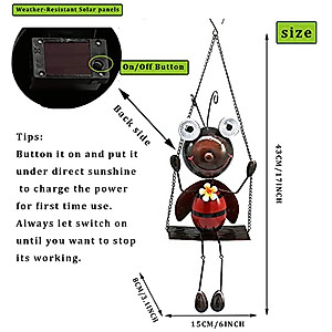 GDF Solar Lady Bugs Swing Metal Ladybug Hanging Animal Garden Decor Waterproof Solar Lights Decorative Outdoor Lights for Outside Patio Balcony Pathway Lawn Yard,Gifts for Her/Him