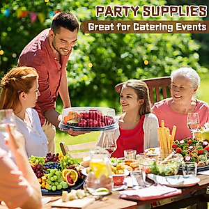 36 Set 12 Inch Catering Trays with Lids and Sporks Heavy Duty Serving Tray with Lid Plastic Food Serving Platters Plastic Cake Container Elegant Round Banquet for Catering, Party, Takeout Food, Picnic