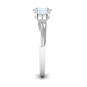 Rosec Jewels Moonstone Oval Cut Three Stone Ring with Diamond, Aaa Quality, 14K White Gold, Size:US 6.00