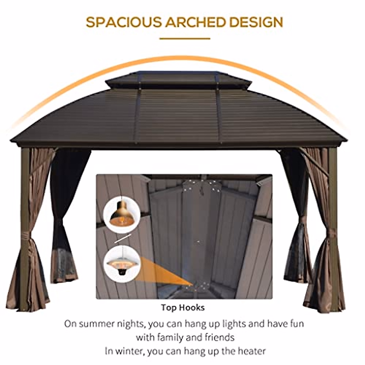 LHLLHL 10x12 Hardtop Gazebo with Aluminum Frame, Metal Roof Gazebo Canopy with Curtains and Netting for Gardens, Patios