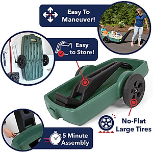 Simplay3 Yard and Garden Outdoor Cart - Long Handle Easy Turn 2 Wheel Heavy Duty Plastic Pull Cart for The Backyard 42 in. x 20 in. x 4 in. Bed, Green