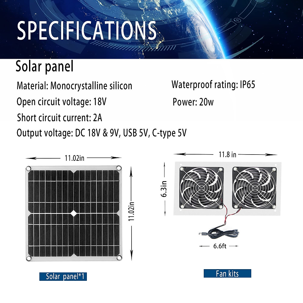 20W 18V Solar Panel Fans, Solar Powered Exhaust Fans for Greenhouse, Chicken Coop, Shed, Dog House,Outside Roof Vent, Camping