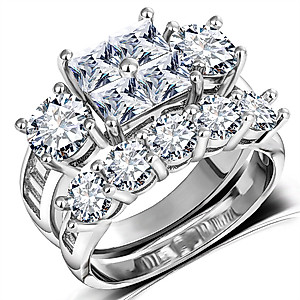 Princess Wedding Rings for Women - Brilliant Cubic Zirconia Big Engagement Bridal Sets Size 5-11