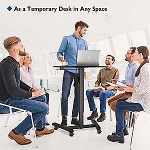 BONTEC 25.6 x 17.7 Inch Mobile Stand Up Desk, Podium, Rolling Standing Desk Up to 33LBS with Wheels and Stoppers, Laptop Standing Desk Height Adjustable, Black