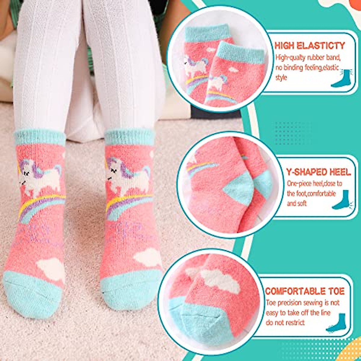 Velice Kids Merino Wool Hiking Socks Toddler Boys Girls Winter Warm Thermal Thick Cushion Crew Boot Socks 6 Pairs (Unicorn C, 1-3T)