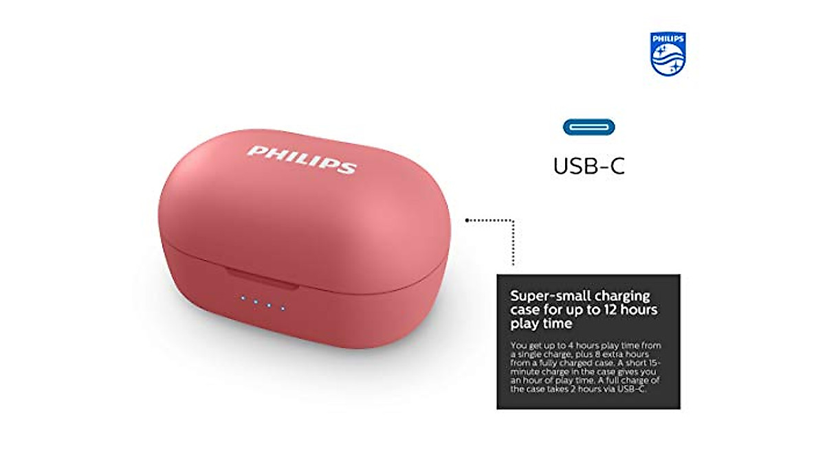 Philips T2205 Wireless Earbuds: 12hr Playtime & IPX4 Ready