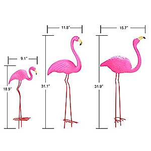 Ohuhu Family Flamingo Yard Ornaments, Set of 3 (32", 31", 19") Bright Pink Flamingos Ornaments with Metal Feet Stakes for Garden Yard Patio Party Decoration, Outdoor Decor Gardening Gift