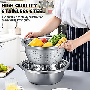 Gulex Colander 304 Stainless Steel 3-quart with Mixing Bowls, Strainer for Kitchen Food For washing vegetables, fruit, rice, Dishwasher Safe. (2PC)
