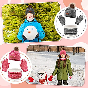 Liitrsh 4 Sets Kids Winter Hat Gloves Scarf Set Children Hats Neck Warmer Winter Gloves for Kids 5-12 Years (Fresh Color)