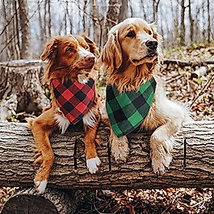CROWNED BEAUTY Large Dog Bandana for Medium Large Dogs, Green Black Buffalo Plaid Adjustable Reversible Triangle Holiday Cutton Scarf DB10-L