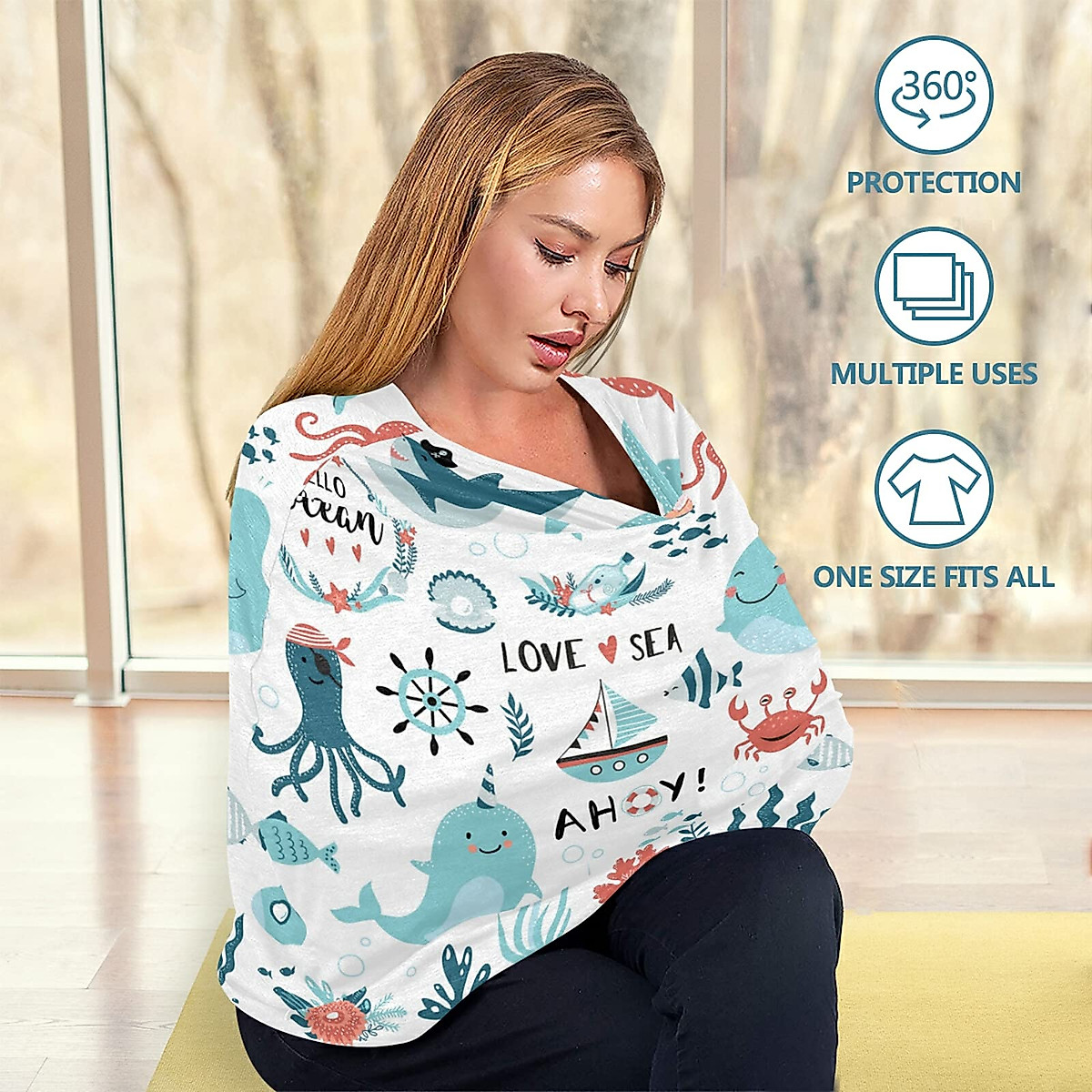 Nursing Cover Breastfeeding Scarf Whale Under The Sea- Baby Car Seat Covers, Stroller Cover, Carseat Canopy(9ut1c)