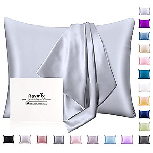 Ravmix Silk Pillowcase for Hair and Skin with Hidden Zipper, Both Sides 21 Momme Silk Pillow Case, Standard Size 20×26 inches, 1PCS, Silver Grey