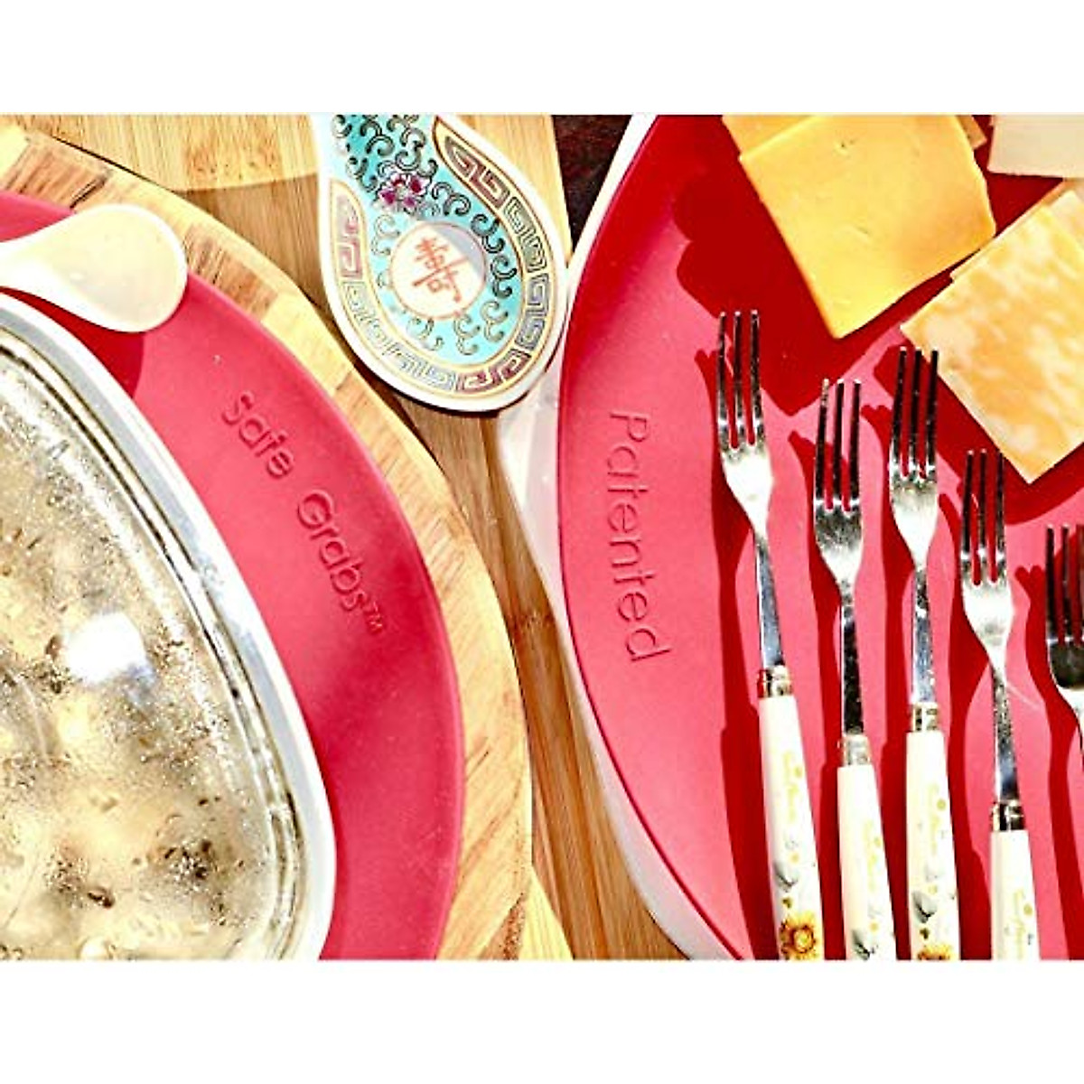 Safe Grabs: Multi-Purpose Silicone Original Microwave Mat as Seen on Shark Tank | Splatter Guard, Trivet, Hot Pad, Pot Holder, Minimize Mess (BPA Free, Heat Resistant, Dishwasher Safe), Set of 2, Red