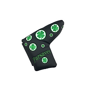 Parsaver Shamrock Lucky Clover Golf Blade Putter Cover Lucky Four Leaf Clover Black Covers for Scotty Cameron Odyssey Taylormade Titleist Ping and Mizuno Putters. A Wonderful Golf Gift