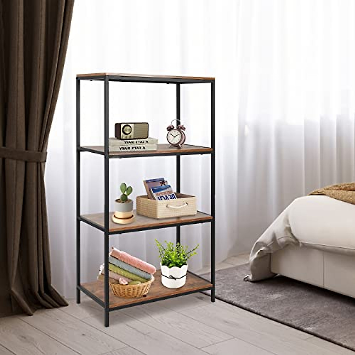 ECOMEX 4 Tier Bookshelf, Tall Bookcase with Metal Frame for Stroge,Industrial Bookshelf and Bookcases for Bedroom,Livingroom,Office Brown