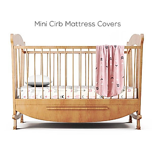 Stretchy Fitted Pack n Play Playard Sheet Set BROLEX 2 Pack Portable Mini Crib Sheets,Convertible Playard Mattress Cover,Ultra Soft Material,Pink White Arrow