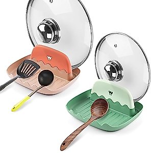 Spoon and Lid Rest - 2 Packs Spoon Rest with Lid Holder, Neat & Drip-Free Spoon Rest for Countertop Stove Top, Heat-Resistant Utensil Rest for Spoons, Pot Lids, Spatulas, Utensils, Forks
