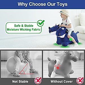 iPlay, iLearn Bouncy Pals Toddler Animal Hopper Toys, Kids Plush Blue Hopping Horse, Inflatable Ride on Dragon W/Pump, Indoor Outdoor Jumper, Birthday Stocking Gift 18 24 Month 2 3 4 Year Old Boy Girl