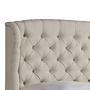 Rosevera Benicia Bed Frame,Platform Bed Frame with Signature Design Adjustable Headboard,Fabric Upholstered with Button Tufted Bed for Bedroom,Wood Slat Support,Eesy Assembly,King,Textile Beige