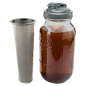 Crave Cold Brew Coffee Maker with American made Flip Cap Lid and 2 Quart Glass Mason Jar, Pour Spout, and Stainless Steel Filter. Perfect for Coffee, Tea, and Water Infusions