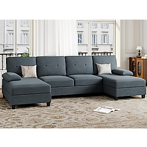 JAMFLY Sectional Sofa Couches for Living Room Clearance Set, U Shaped Couch 4 Seat Sofa Set with Double Chaise, Dark Grey