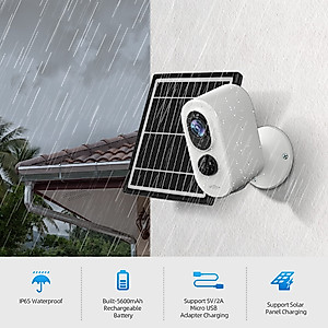 Wireless Outdoor Security Camera Wi-Fi Solar IP Surveillance Cams Home Security Cam with PIR/Human Motion Detection Night Vision, 2-Way Audio, Solar Panel, IP 65 Waterproof , Tuya Smart App