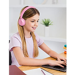 Link Dream Kids Headphones for School with Microphone Stereo On-Ear Folding 85/94dB Volume Control Child Headphones for Kids/Girls/iPad/Fire Tablet/PC/Travel, Pink