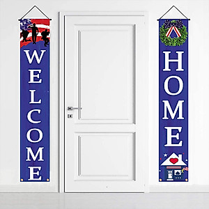 American Flag Patriotic Soldier Welcome Home Porch Sign Banners,Patriotic Theme Deployment Returning Back Military Army Homecoming Party Decoration