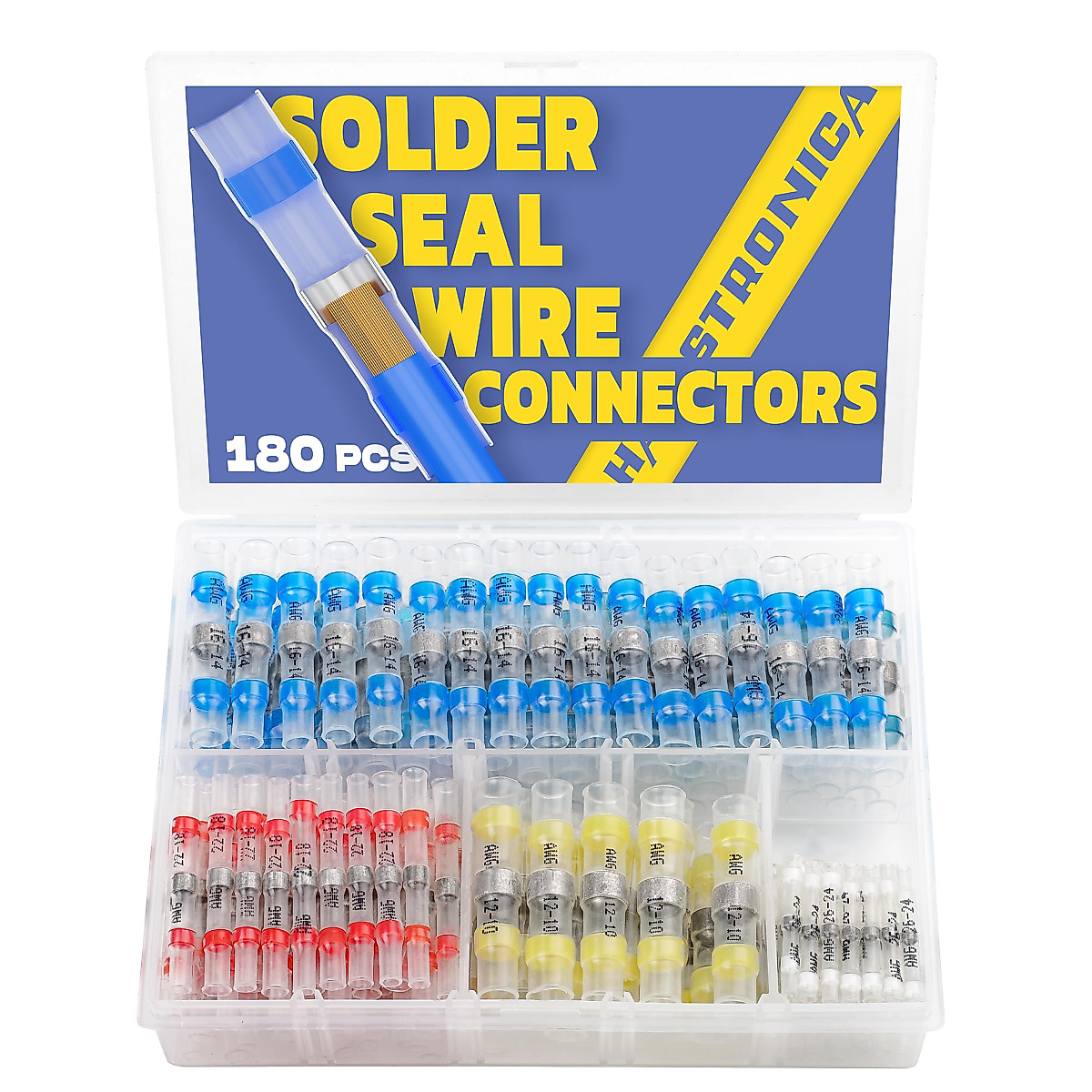 haisstronica 180PCS Solder Seal Wire Connectors-Waterproof Solder Wire Connectors kit-Heat Shrink Butt Connectors for Marine,Watercraft,Electrical,Electronics,Aircraft,Boat,Truck,Stereo,Joint