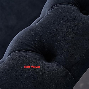 Goohome 84.65" Chesterfield Sofa, 3-Seater Velvet Deep Button Tufted Sofá Upholstered Love Seat Couches with Rolled Arm, Gold Strip Trim, for Bedroom Office Apartment Living Room Furniture, C-Black