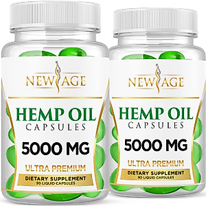 Hemp Oil Capsules Pills - 2 Pack - 5000 Hemp Oil Capsules - Made in The USA - Maximum Value - Rich in Omega 3,6,& 9