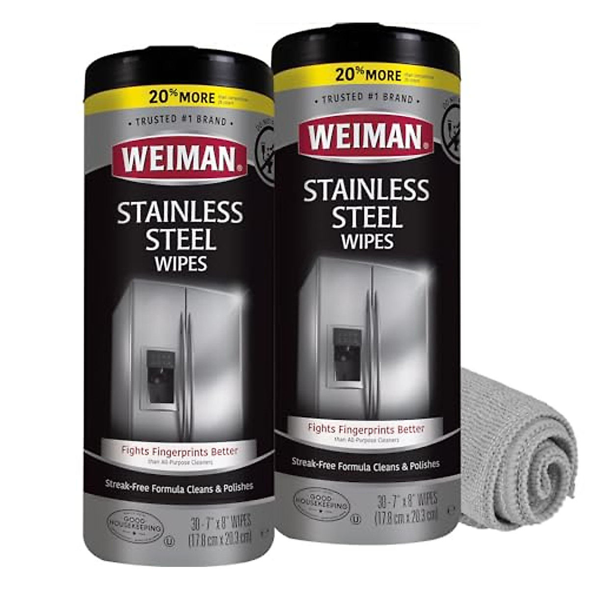 Weiman Stainless Steel Cleaner and Polish Wipes Bundle with Microfiber Cloth-Removes Fingerprints, Water Marks and Grease from Appliances - Works Great on Refrigerators, Ovens, and Grills