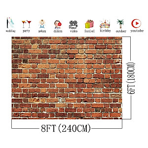 AIIKES 8x6FT Red Brick Wall Photography Backdrop Thin Vinyl Photo Backdrops Background Baby Birthday Party Wedding Graduation Home Decoration Photo Booth Studio Prop Banner 11-506