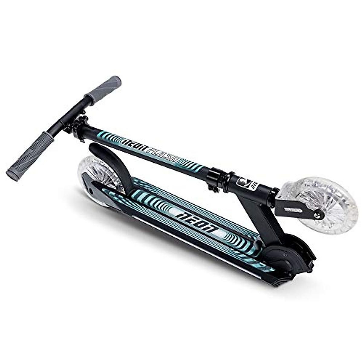 Yvolution Neon Flash Foldable Kids Scooter with Light up Wheels, Easy Folding Scooter with 2 Light up Wheels and and Rear Brake, Adjustable Height LED Scooer, Dynamic Lights Kick Scooter for Kids 5+